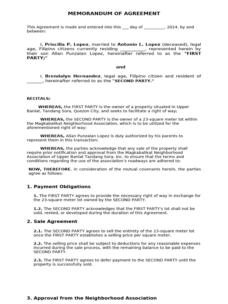 Property Right of Way Agreement 2024 | PDF | Justice | Crime & Violence