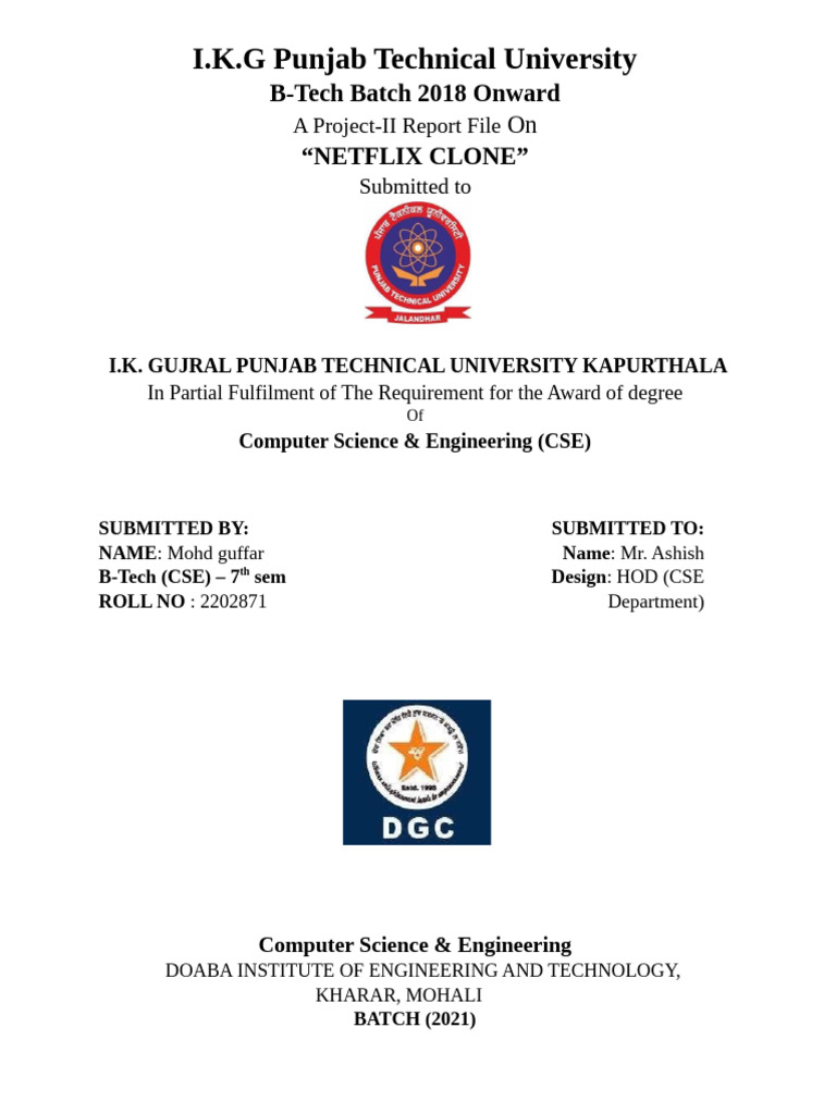 B-Tech CSE Project: Netflix Clone | PDF