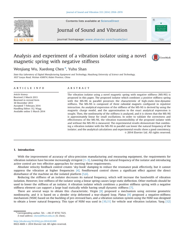 Analysis and Experiment of A Vibration Isolator Using A Novel Magnetic ...