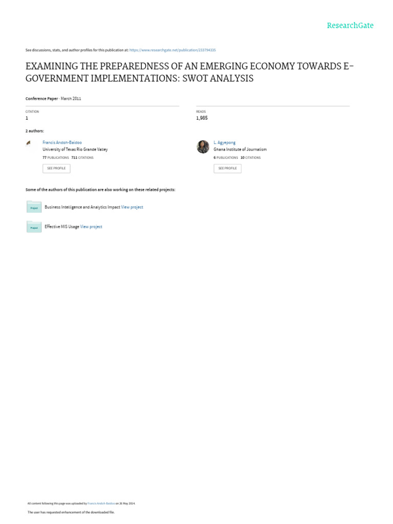 Examining The Preparedness of An Emerging Economy Towards E-Government ...