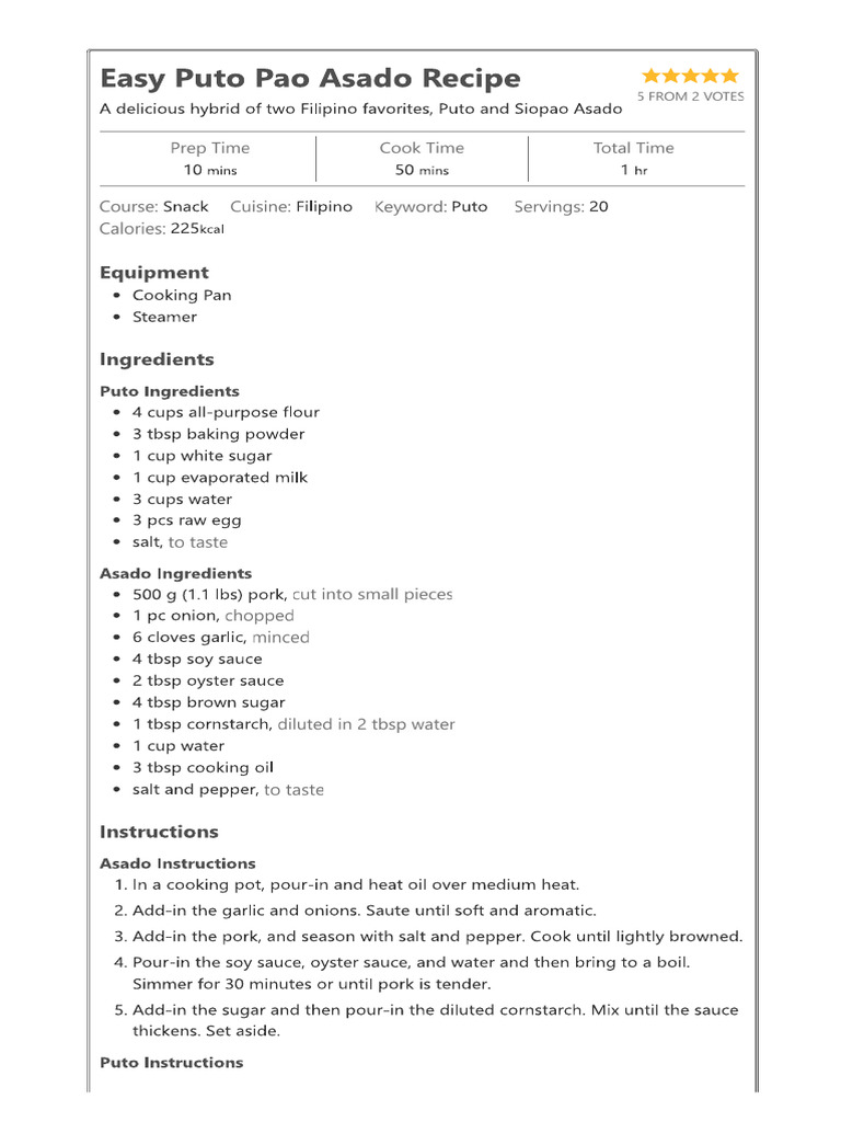 Puto Pao Asado Recipe | PDF