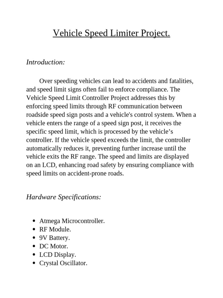 Vehicle Speed Limiter Project | PDF