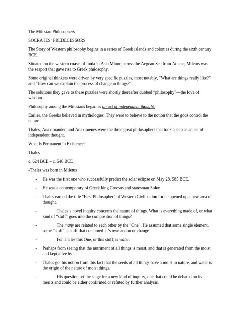 The Milesian Philosophers | PDF