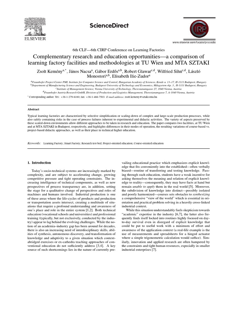 Complementary Research and Education Opportunities A Comparison 2016 ...