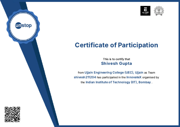 Certificate of Participation: Shivesh Gupta | PDF