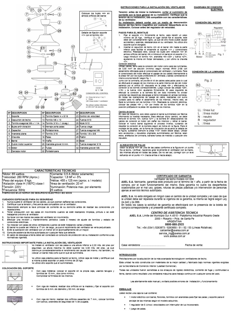Micg Axel Ventilador de Techo Ax1200 | PDF | Tornillo | Arandela (Hardware)