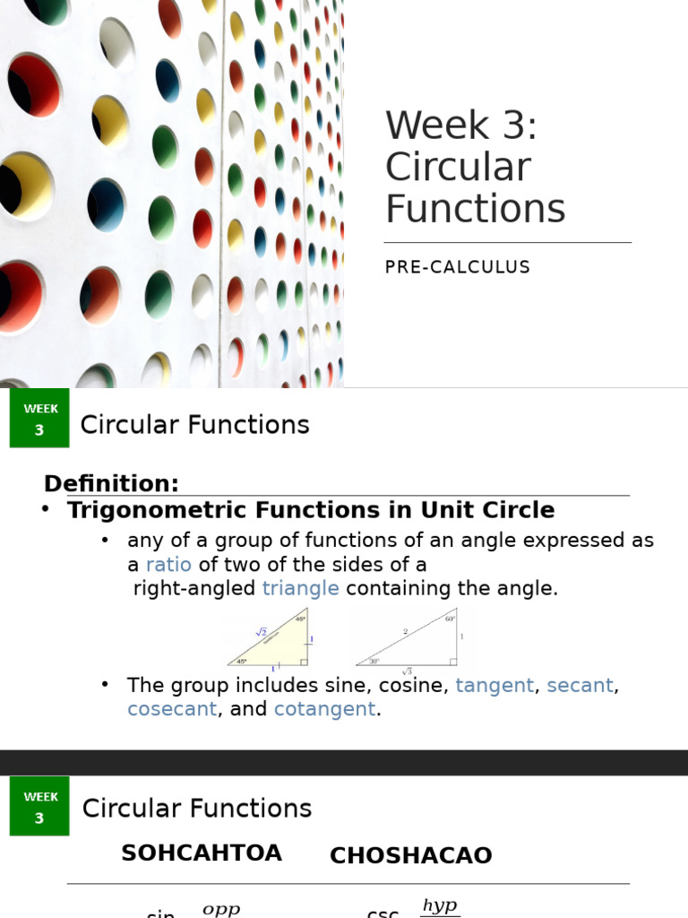 W3 Circular Functions | PDF | Trigonometric Functions | Complex Analysis