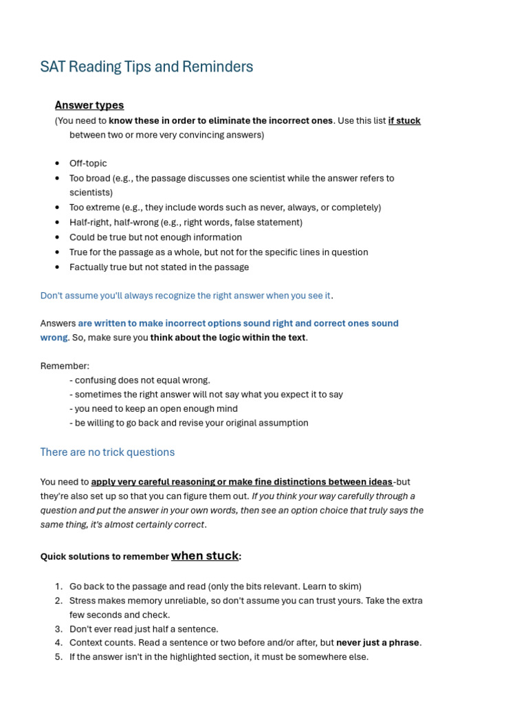 Reading Tips and Reminders | PDF | Question | Information