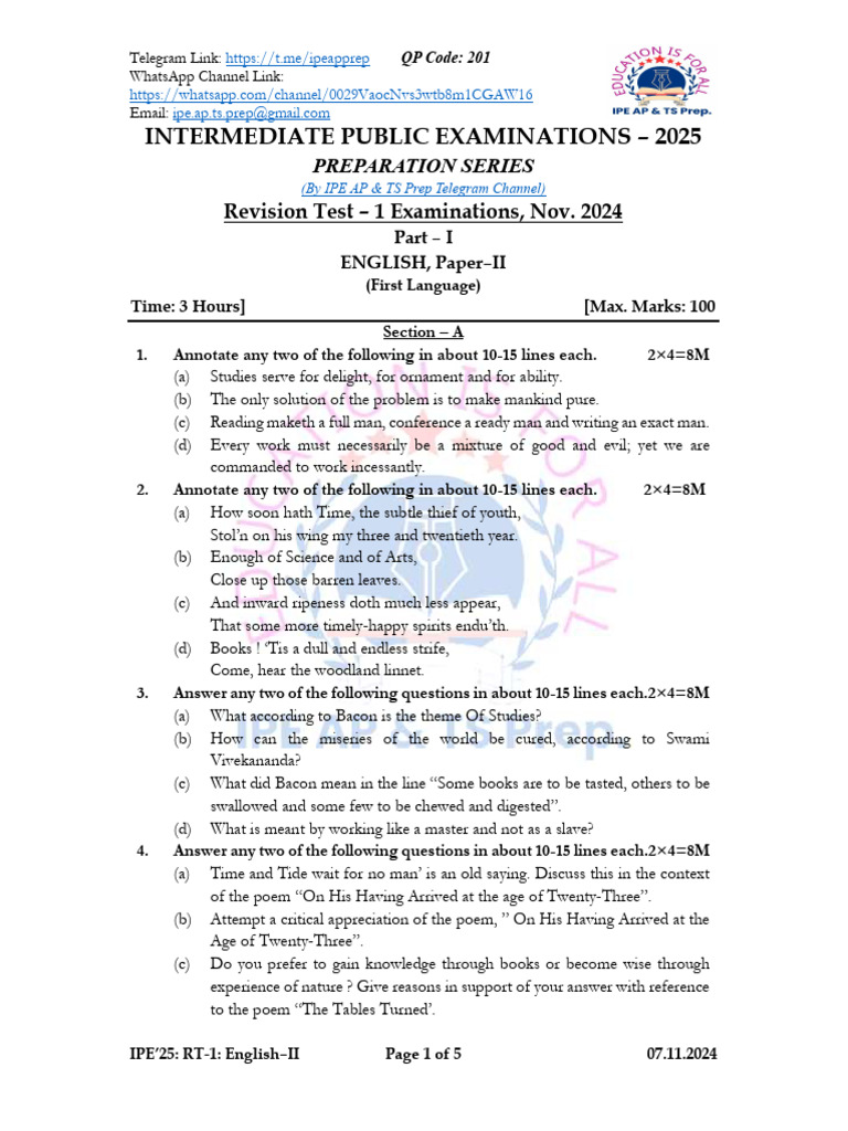 IPE'25 RT-1 Sr. English | PDF | Musical Instruments | String Instruments