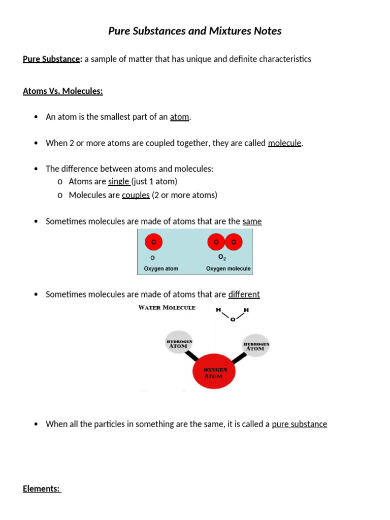 Pure Substance and Mixtures Notes | PDF