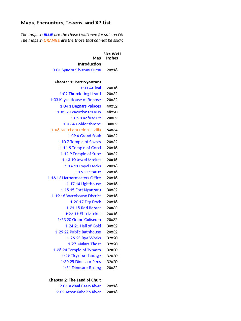 Maps, Encounters, Tokens, and XP List | PDF