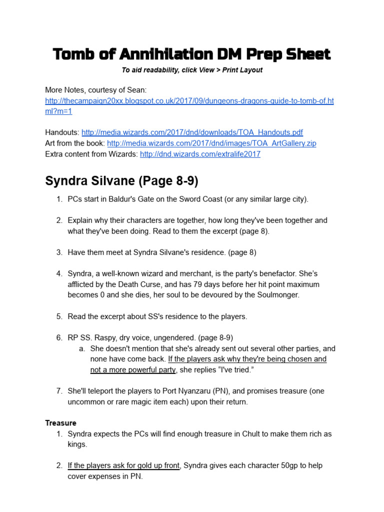 Tomb of Annihilation DM Prep Sheet | PDF | Storms | Rain