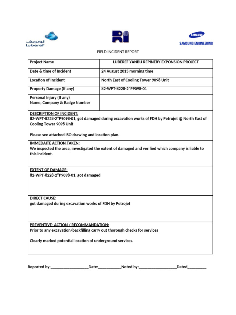 Field Incident Report 10 | PDF