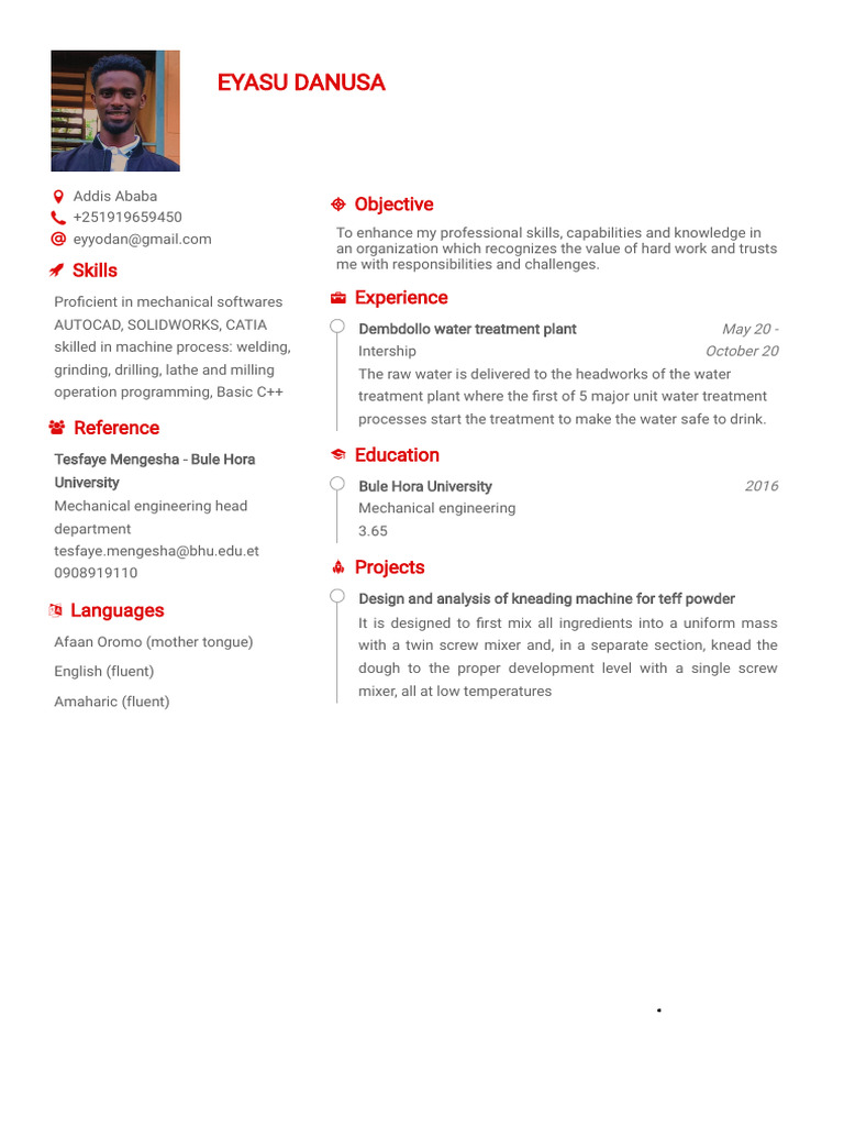 Eyasu Tesfaye's Mechanical Engineering CV | PDF
