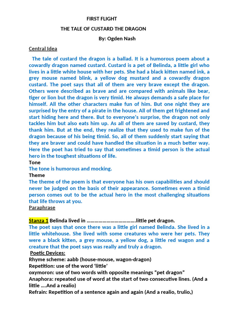 Tale of Custard The Dragon | PDF | Poetry | Poetic Devices