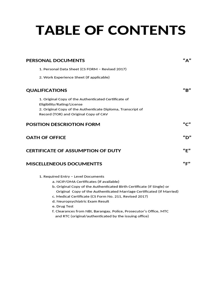 TABLE OF CONTENTS CSC | PDF