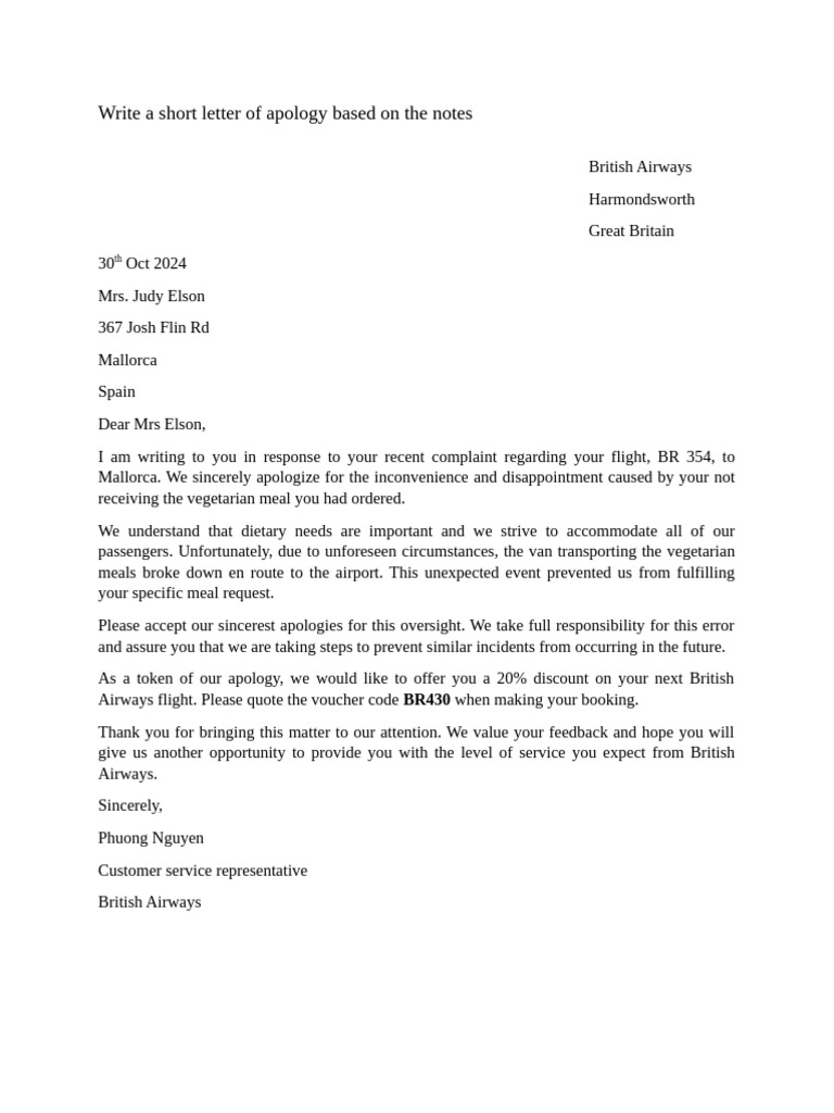 Letter of Apology | PDF