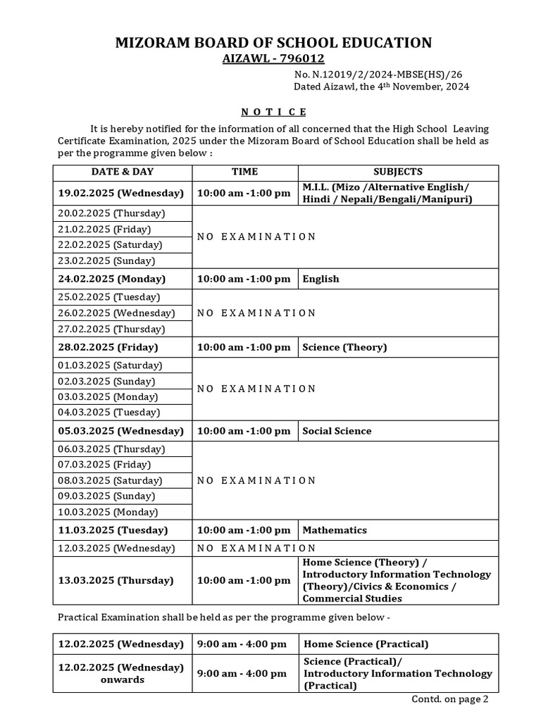 HSLC Exam Routine 2025 | PDF