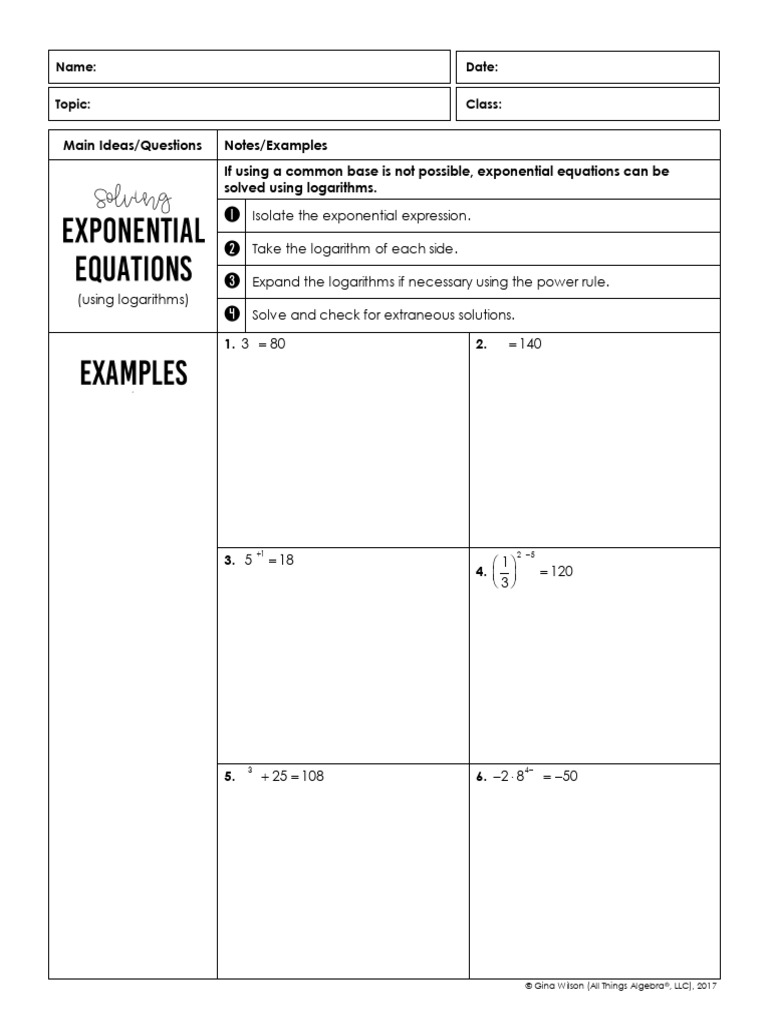 Exp Equations Solving Classwork Les8 | PDF