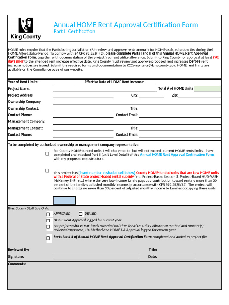 Annual HOME Rent Approval Certification Form | PDF | Section 8 (Housing)