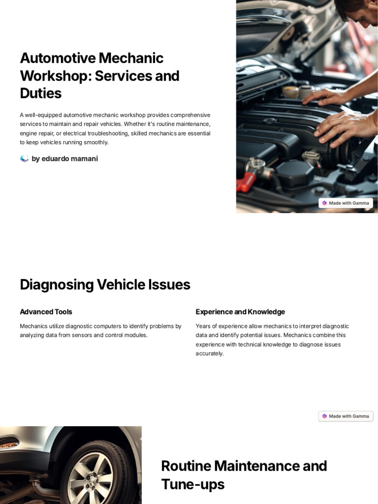 Automotive Mechanic Workshop Services and Duties | PDF
