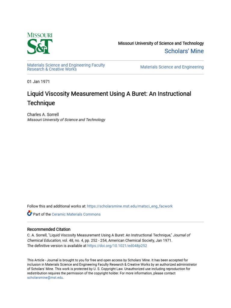 Liquid Viscosity Measurement Using A Buret - An Instructional Tech | PDF | Viscosity | Liquids