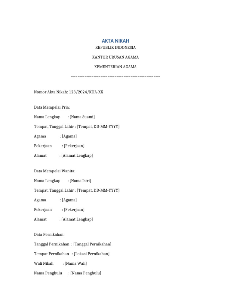 Contoh Akta Nikah | PDF