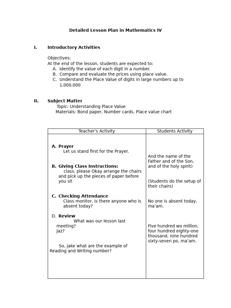 Detailed Lesson Plan in Mathematics IV | PDF