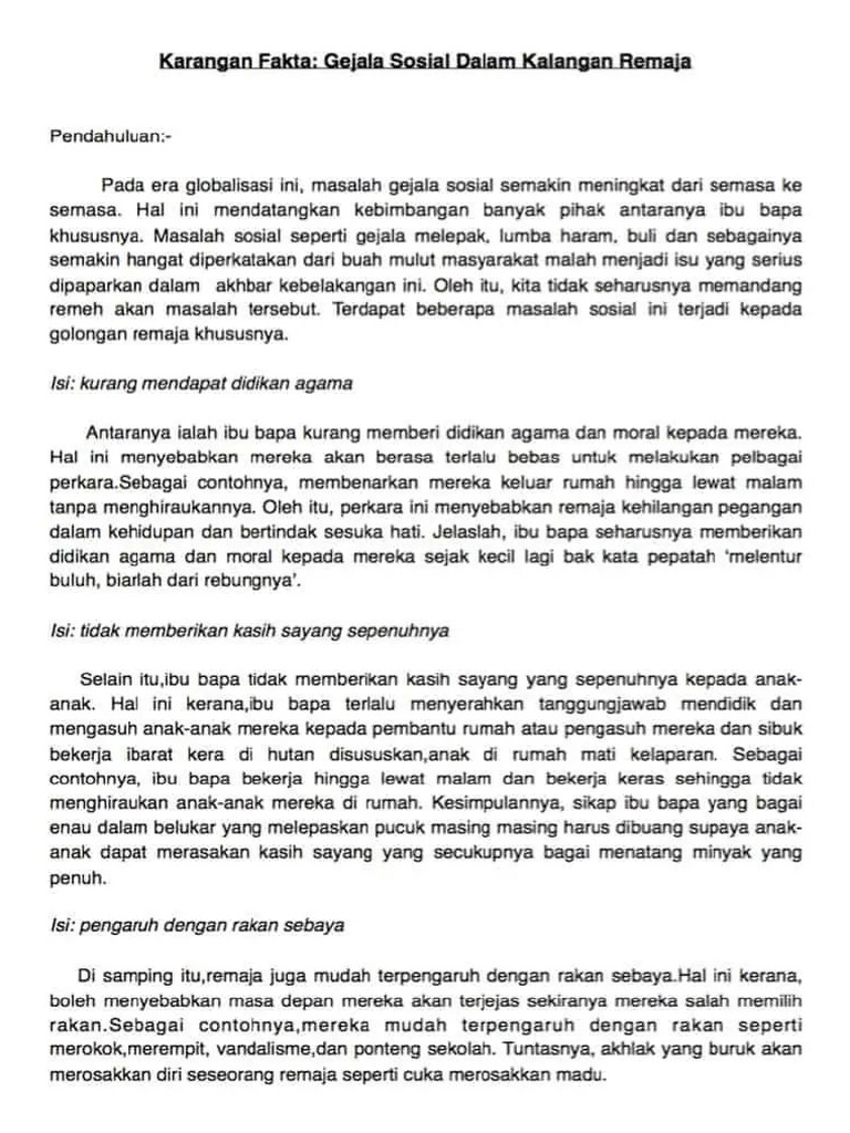 Gejala Sosial Dalam Kalangan Remaja | PDF