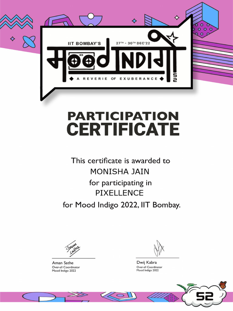 Mood Indigo Certificate | PDF