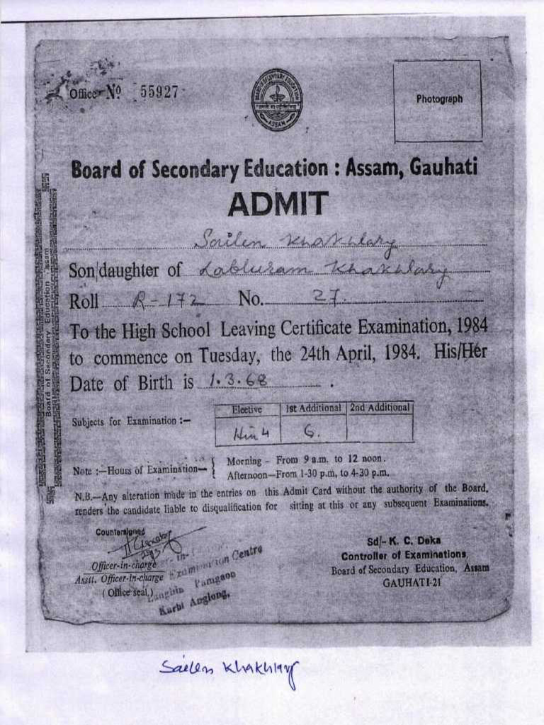 Sailen Admit-Sign-1 | PDF