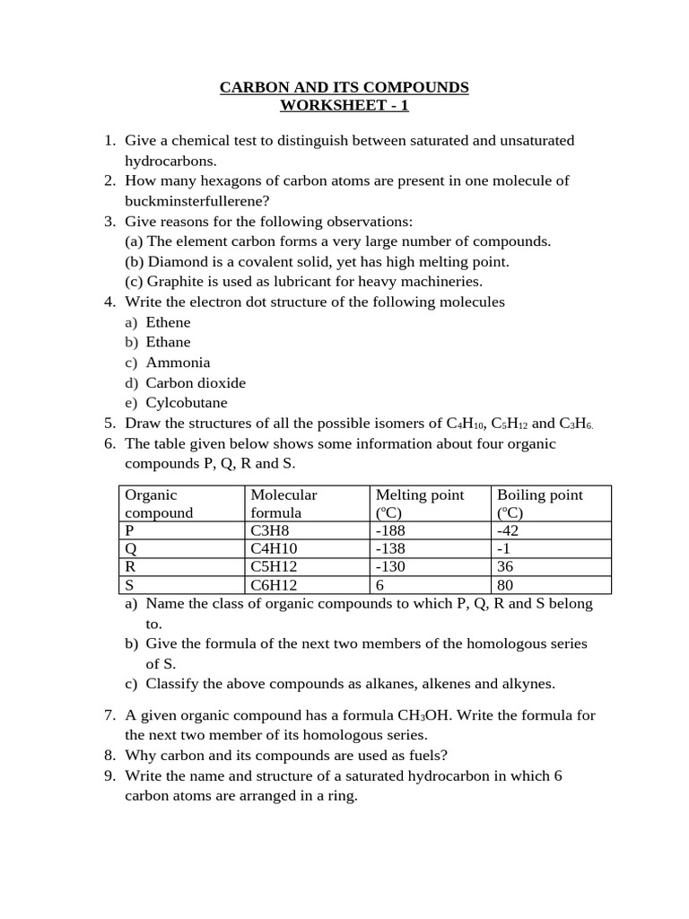 Carbon Compounds Ws 1670302242 | PDF | Chemical Compounds | Carbon
