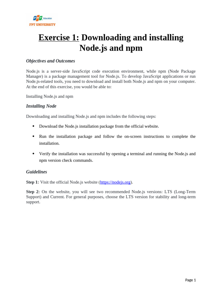 Exercise 1 - Download-and-Install-Nodejs-npm | PDF | Software Engineering | Computer Architecture