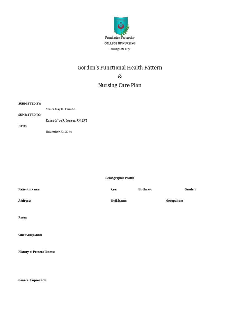 Nursing Care Plan Using Gordon's Model | PDF