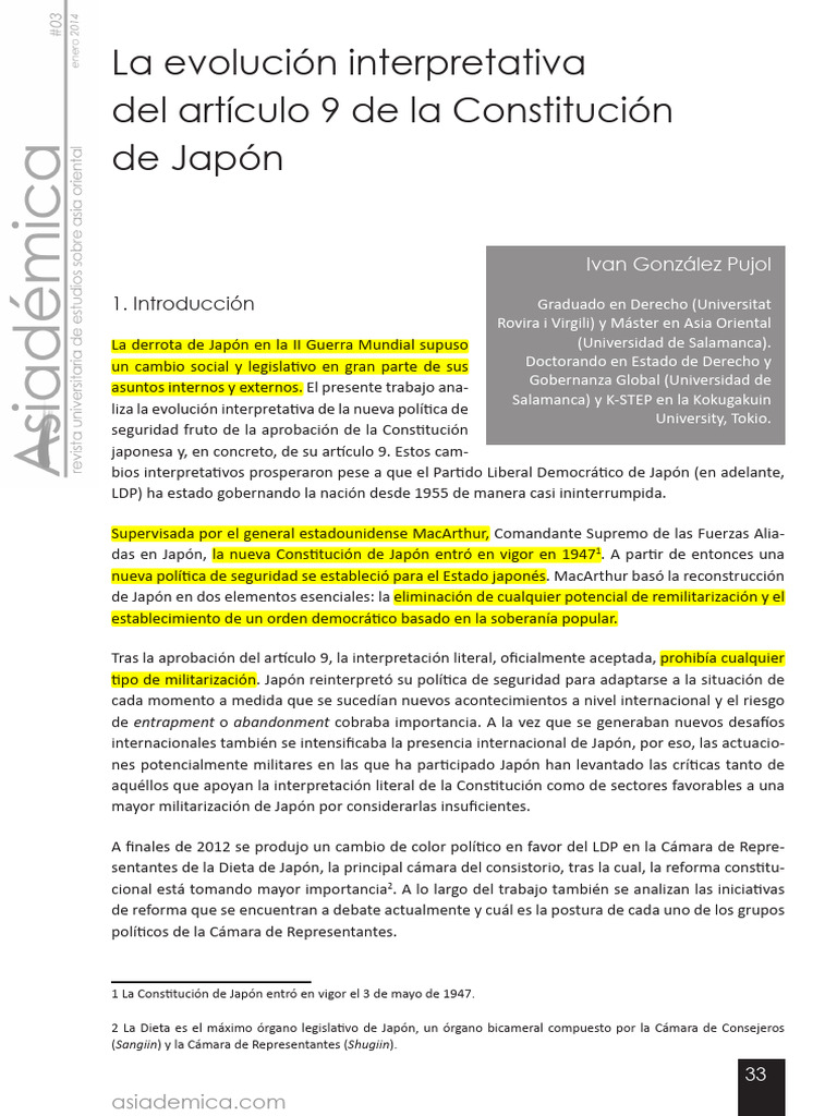 Evolución del Artículo 9 de Japón | PDF | Japón | Los Estados Unidos