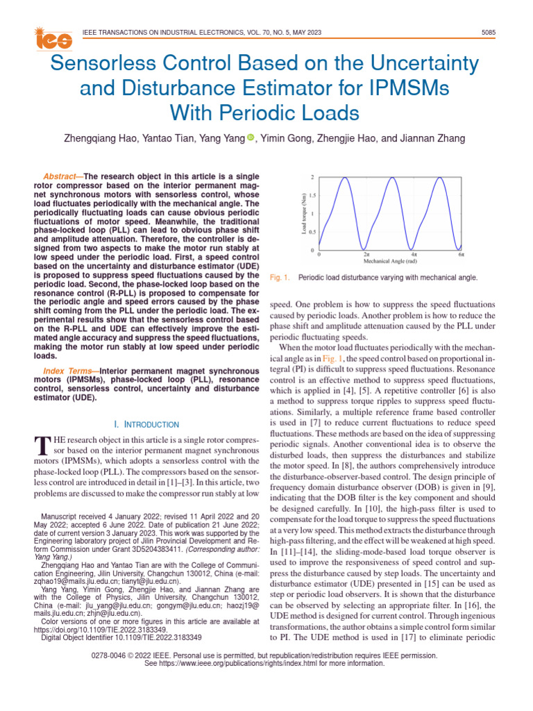 Sensorless Control Based On The Uncertainty and Disturbance Estimator For IPMSMs With Periodic ...