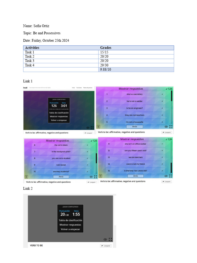 Ortiz Sofia Task Be and Possessives | PDF