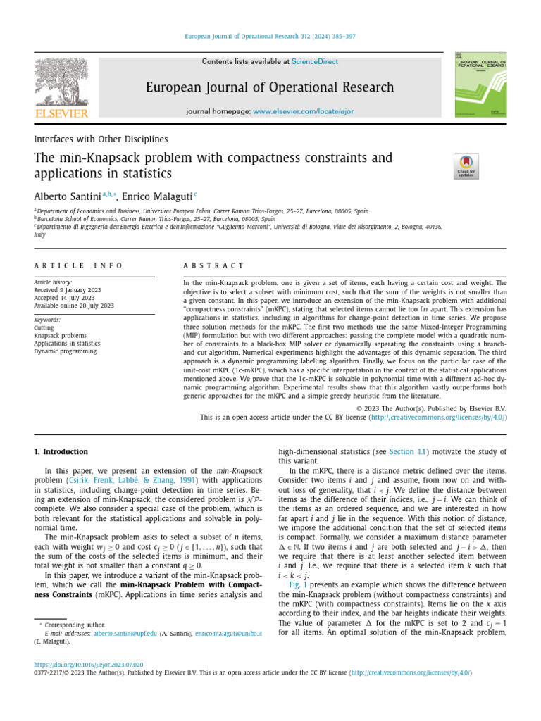 The Min-Knapsack Problem With Compactness Constraints and Applications in Statistics - A ...