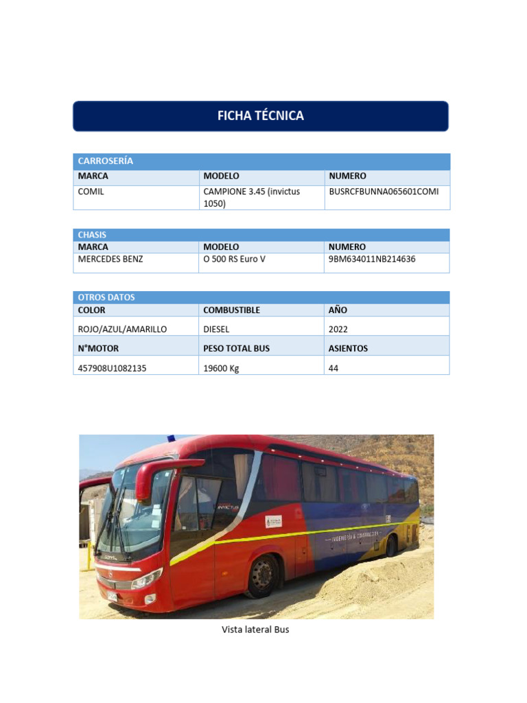 Ficha Técnica del Bus Comil 2022 | PDF