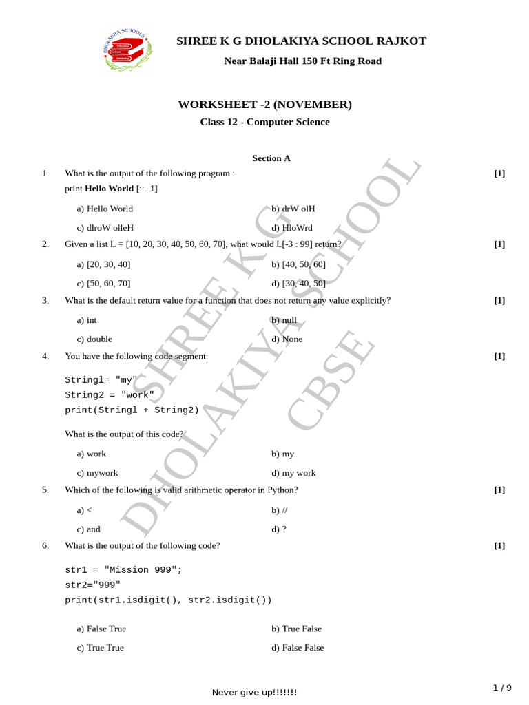 Worksheet-2 Class Xii - Compscience - Nov24 | PDF | Network Topology ...