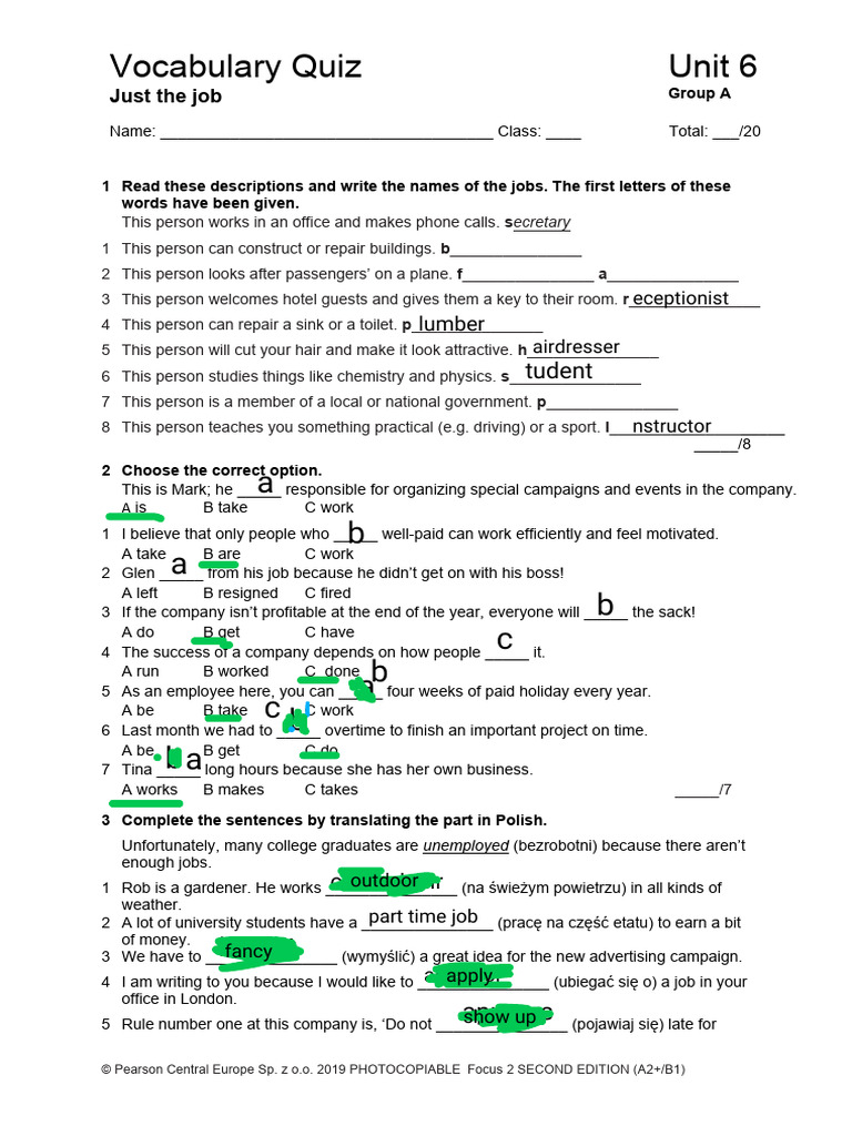Edited - Focus 2 2ed Vocabulary Quiz Unit6 GroupA | PDF