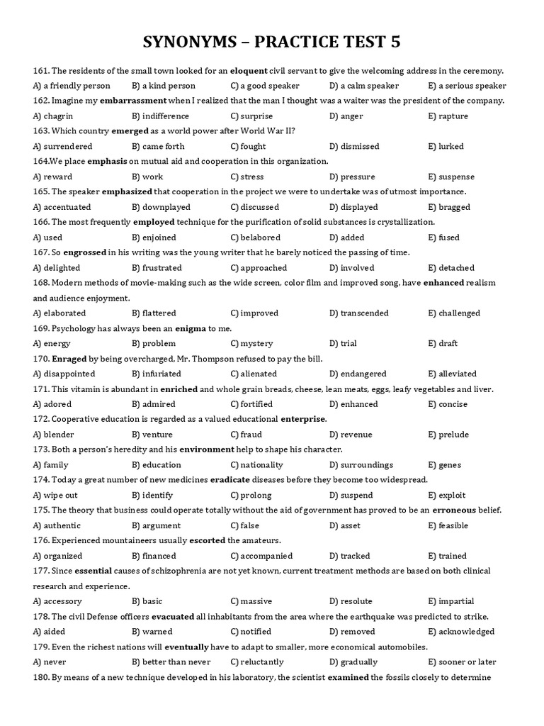 Synonyms Practice Test 5 | PDF