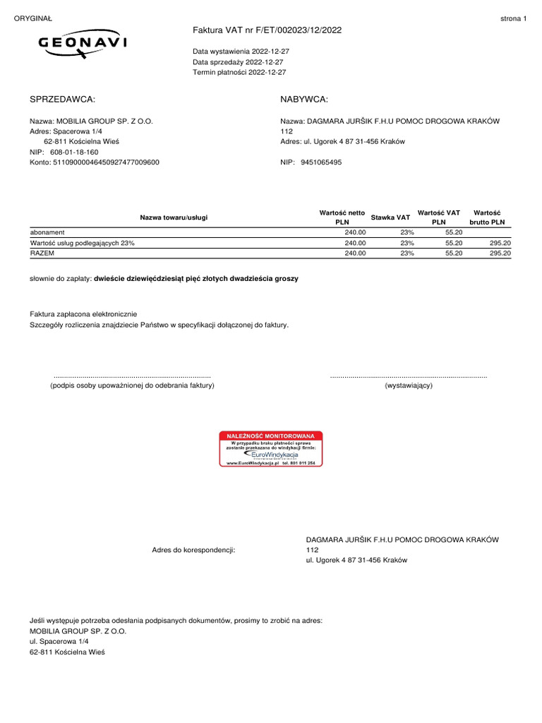 Faktura F ET 002023 12 2022 | PDF