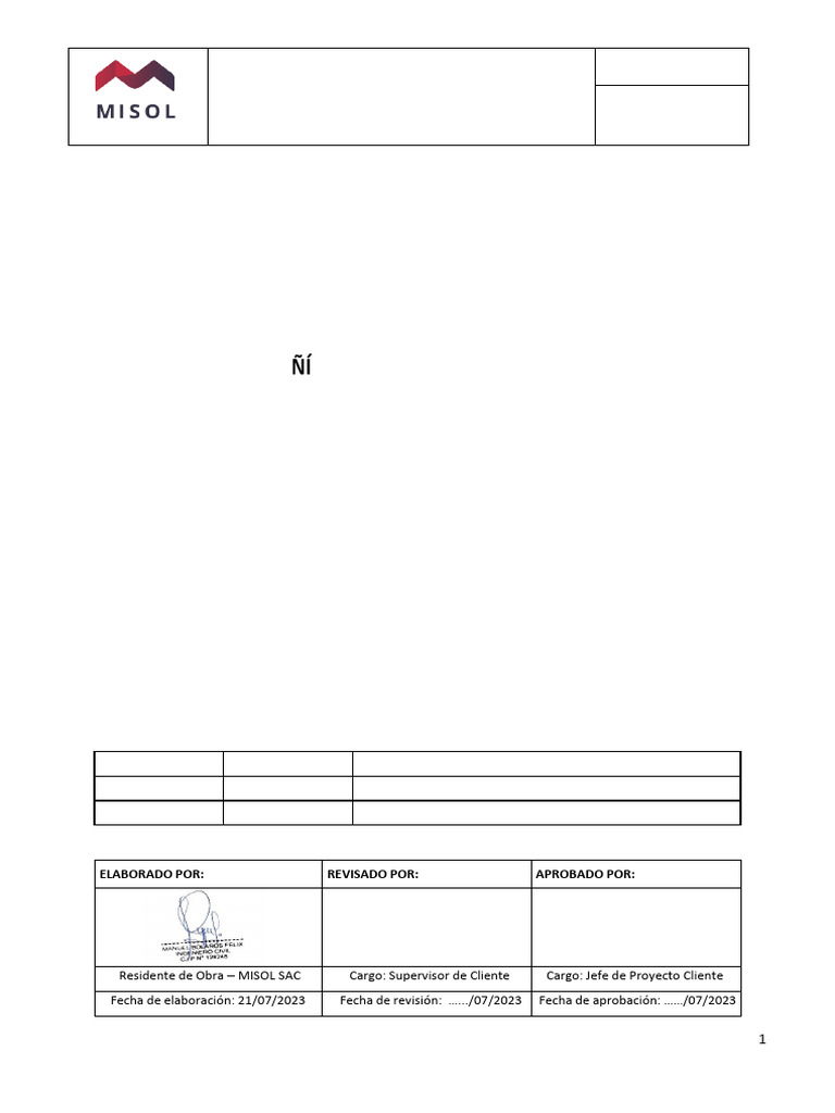 Plan de Trabajo Misol - PT - 001 | PDF | Calidad (comercial) | Seguridad y salud ocupacional