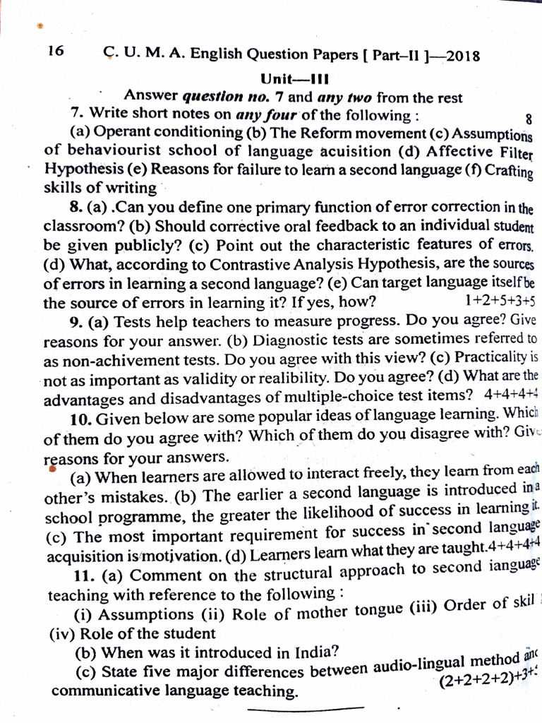 ELT QUESTIONS Calcutta University | PDF | Second Language | Learning