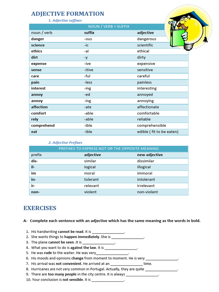 Adjective Formation - Prefixes and Suffixes Handout | PDF | Adjective ...