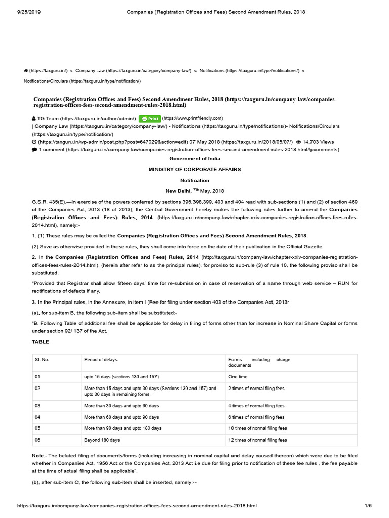 Corporate Filing Fee Amendments 2018 | PDF | Taxes | Income Tax