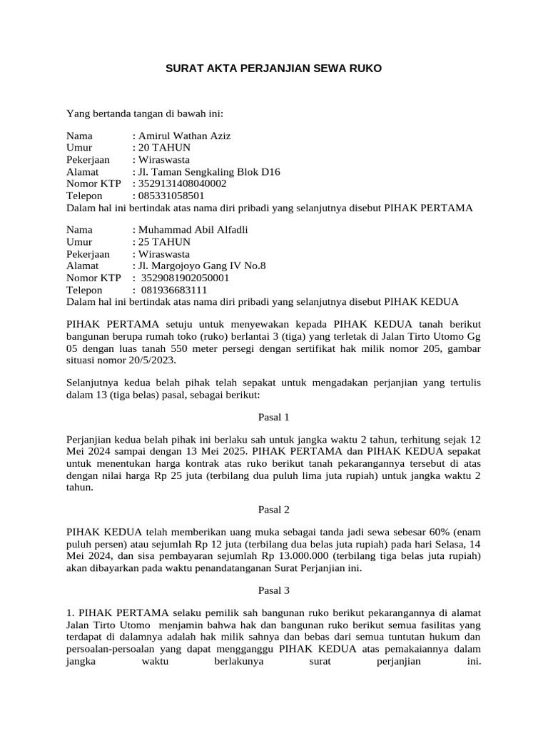 Akta Sewa Menyewa - Arul Abil | PDF