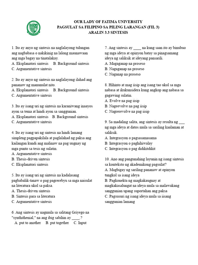 Maikling-Pagsusulit FIL03 GRP06 | PDF