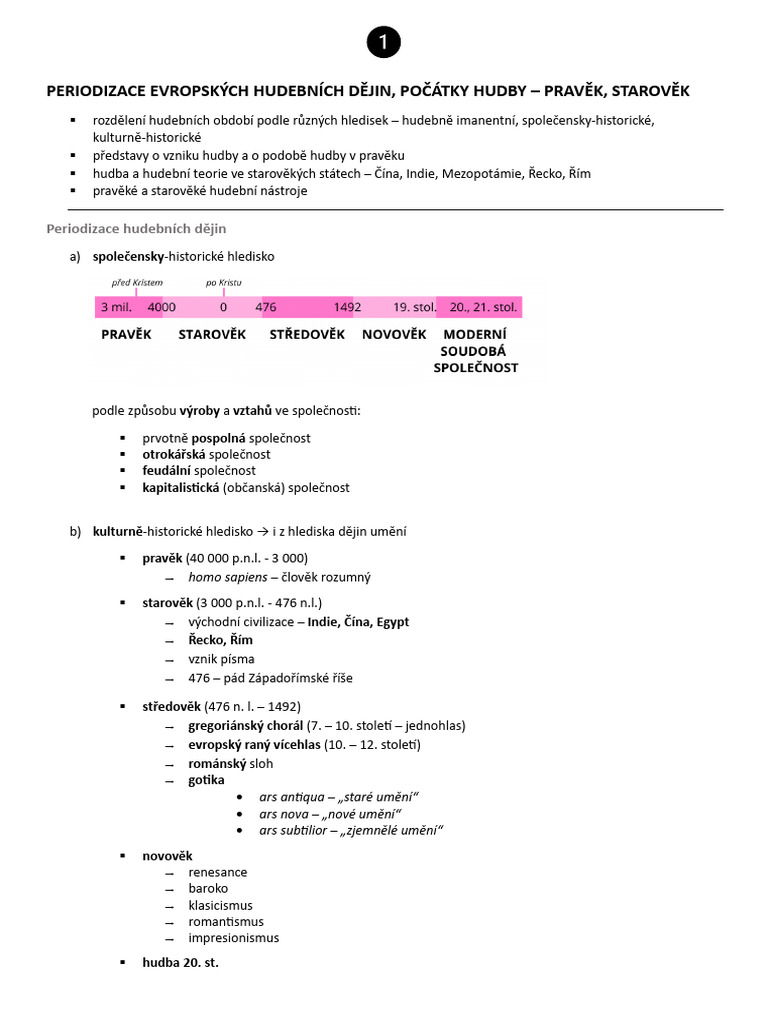 1 Periodizace Evropských Hudebních Dějin, Počátky Hudby - Pravěk, Starověk | PDF